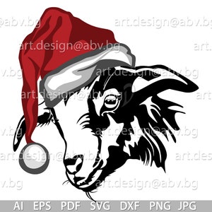 Vector GOAT With Christmas Hat, Head, 6 Colors, Goatalpine, AI, PNG ...