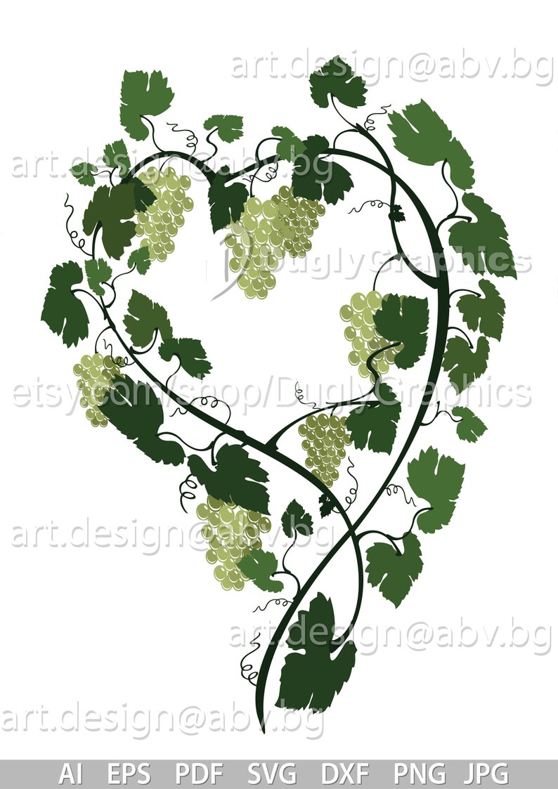 Vector GRAPE Vine Colored Heart AI Eps Pdf Svg Dxf - Etsy
