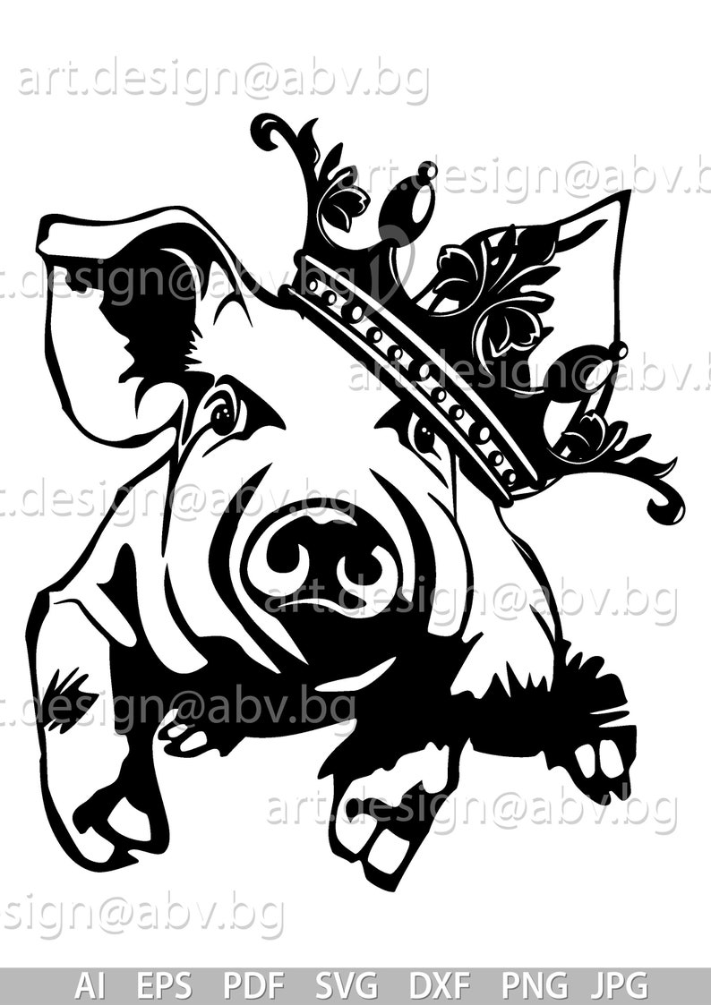 Vector PIG With Crown Head AI PNG Eps Pdf Svg Dxf Jpg - Etsy
