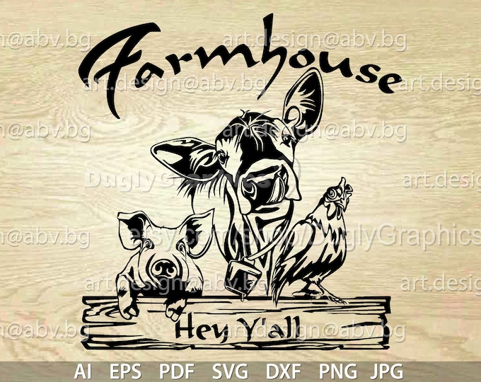 Farm Animals Clipart, Svg Files for Cricut, Pig Cow Emu Donkey Chicken ...