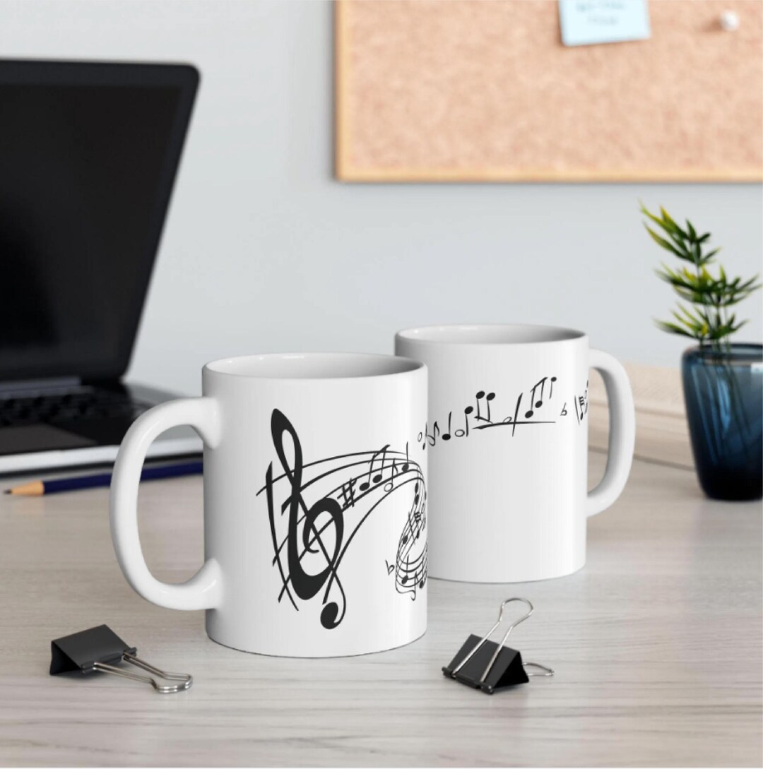 Music Notes Ceramic Mug, Treble Clef Design, Music Lover Gift, Coffee ...