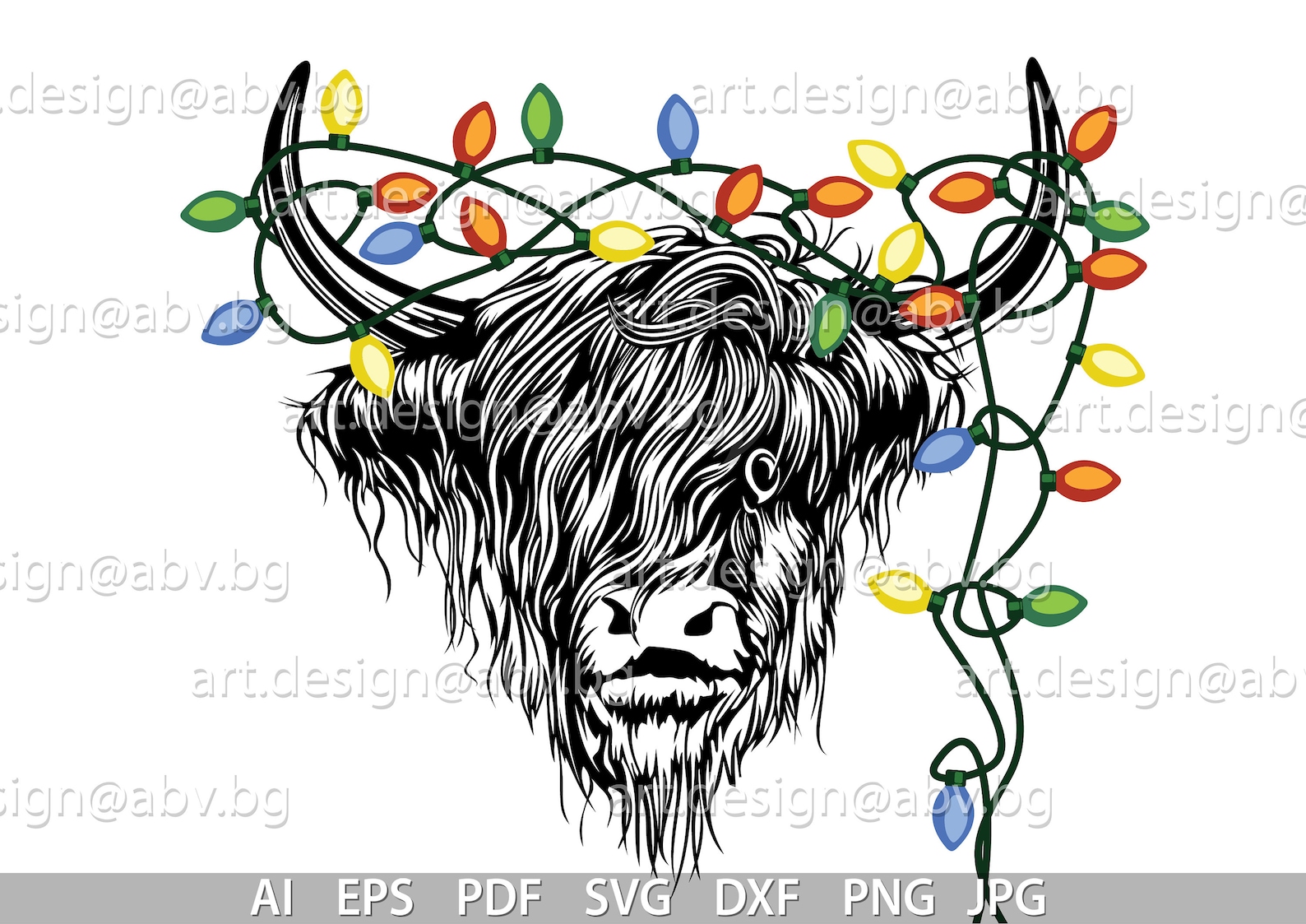 Vector BUFFALO With Christmas Lights Highland Cow Head AI PNG - Etsy