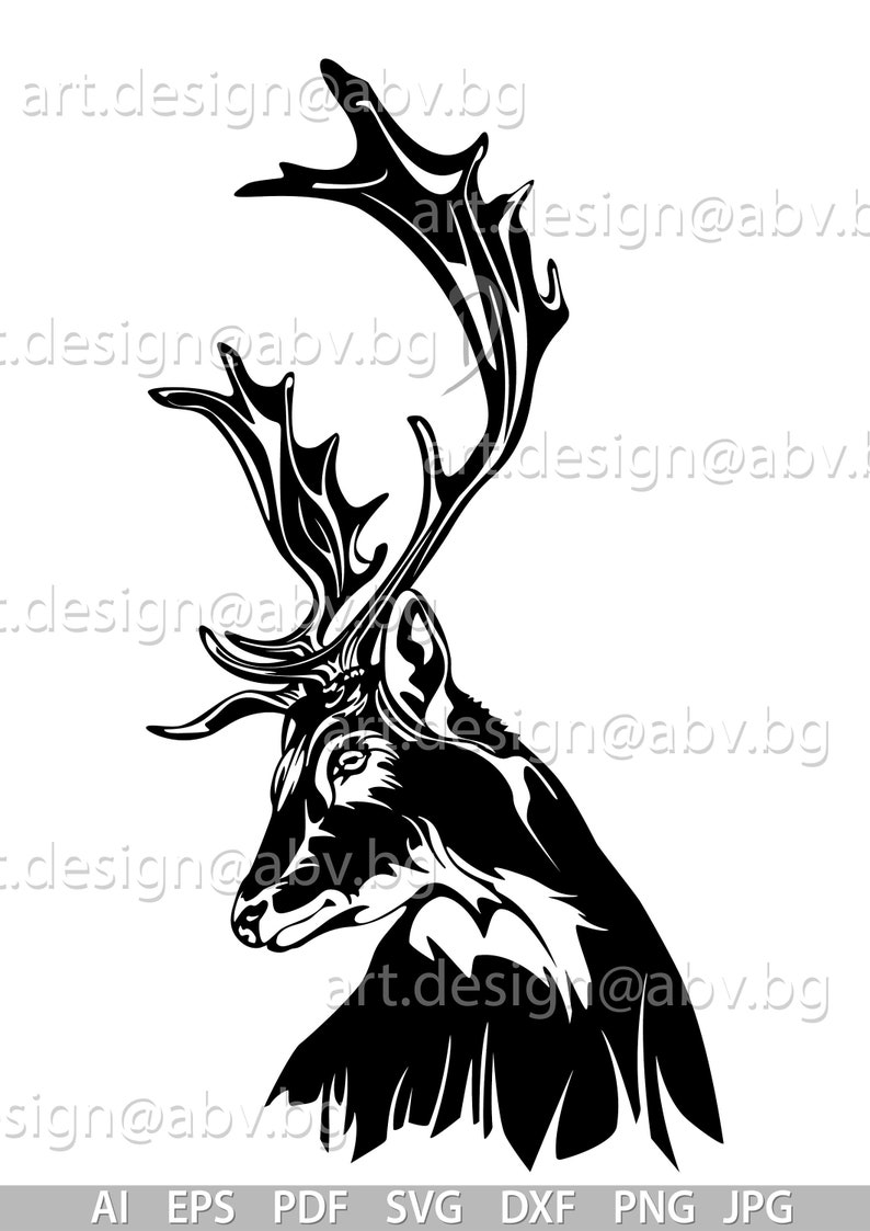 Vector FALLOW DEER Head AI Eps Pdf Svg Dxf Png Jpg | Etsy