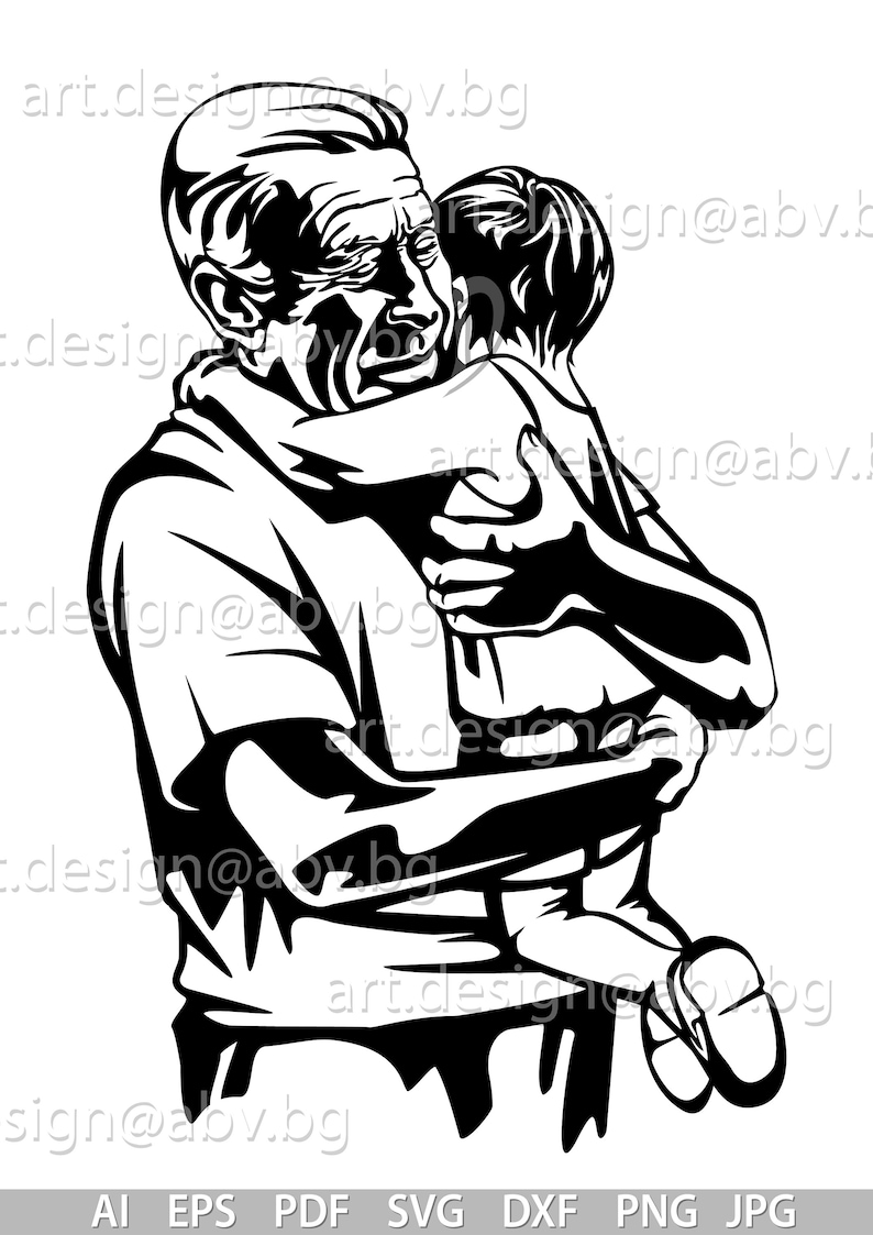 Vector HUG Grandpa and Grandson AI Eps Pdf Svg Dxf Png | Etsy