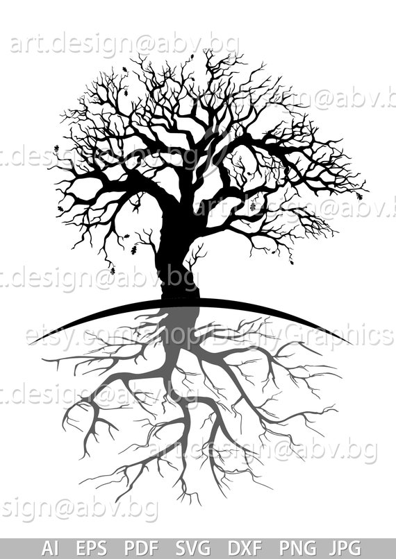 Oak Tree Silhouette With Roots