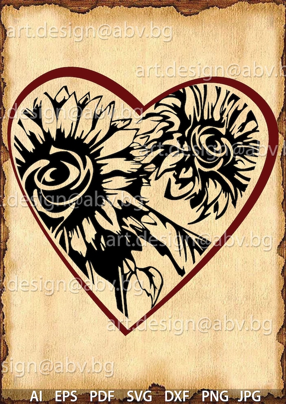 Vector HEART Sunflowers AI Eps Pdf Svg Png Dxf Jpg | Etsy