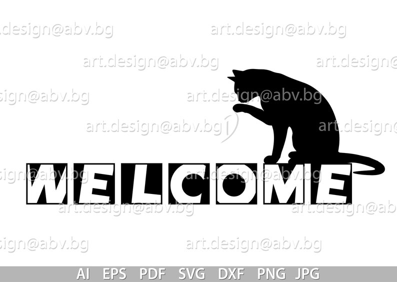 Vector WELCOME Text Cat AI Eps PNG Pdf Svg Dxf Jpg | Etsy