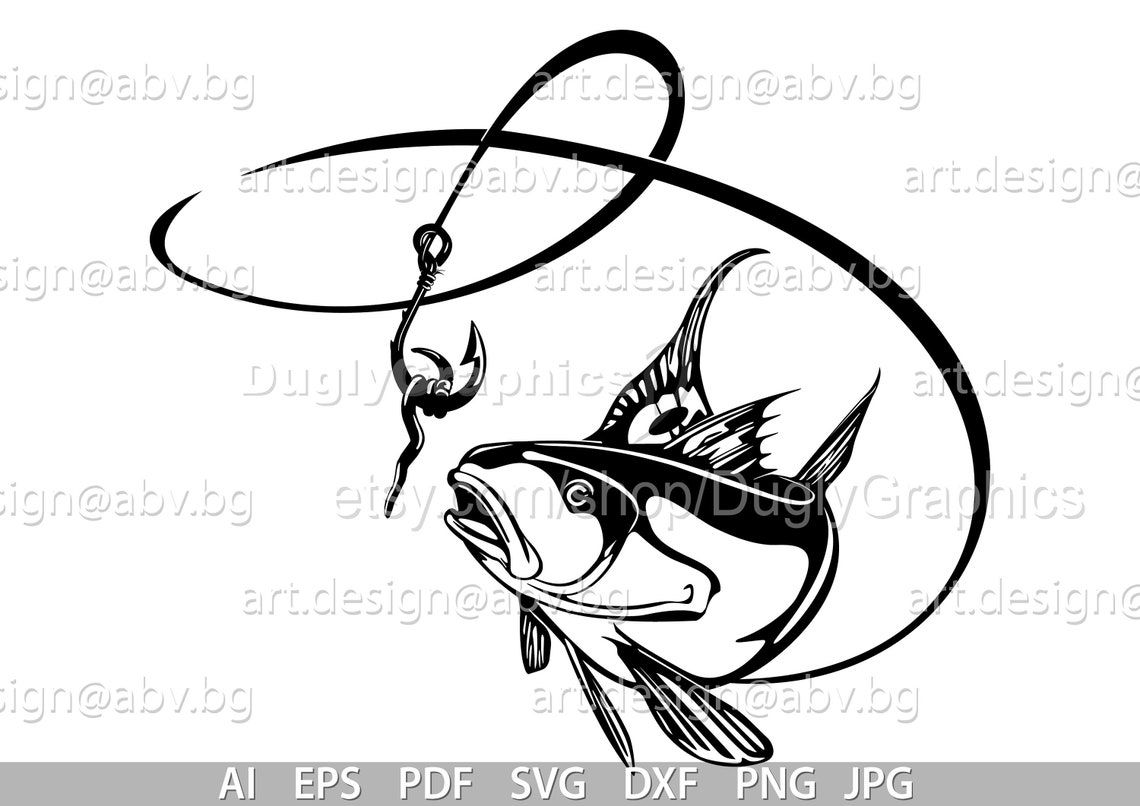 Vector RED FISH on a Hook Ai Eps Pdf Png Svg Dxf Jpg | Etsy
