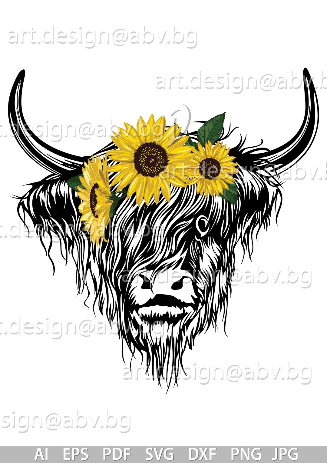 Vector BUFFALO With Sunflowers - Highland Cow Head AI PNG Eps Pdf Svg ...