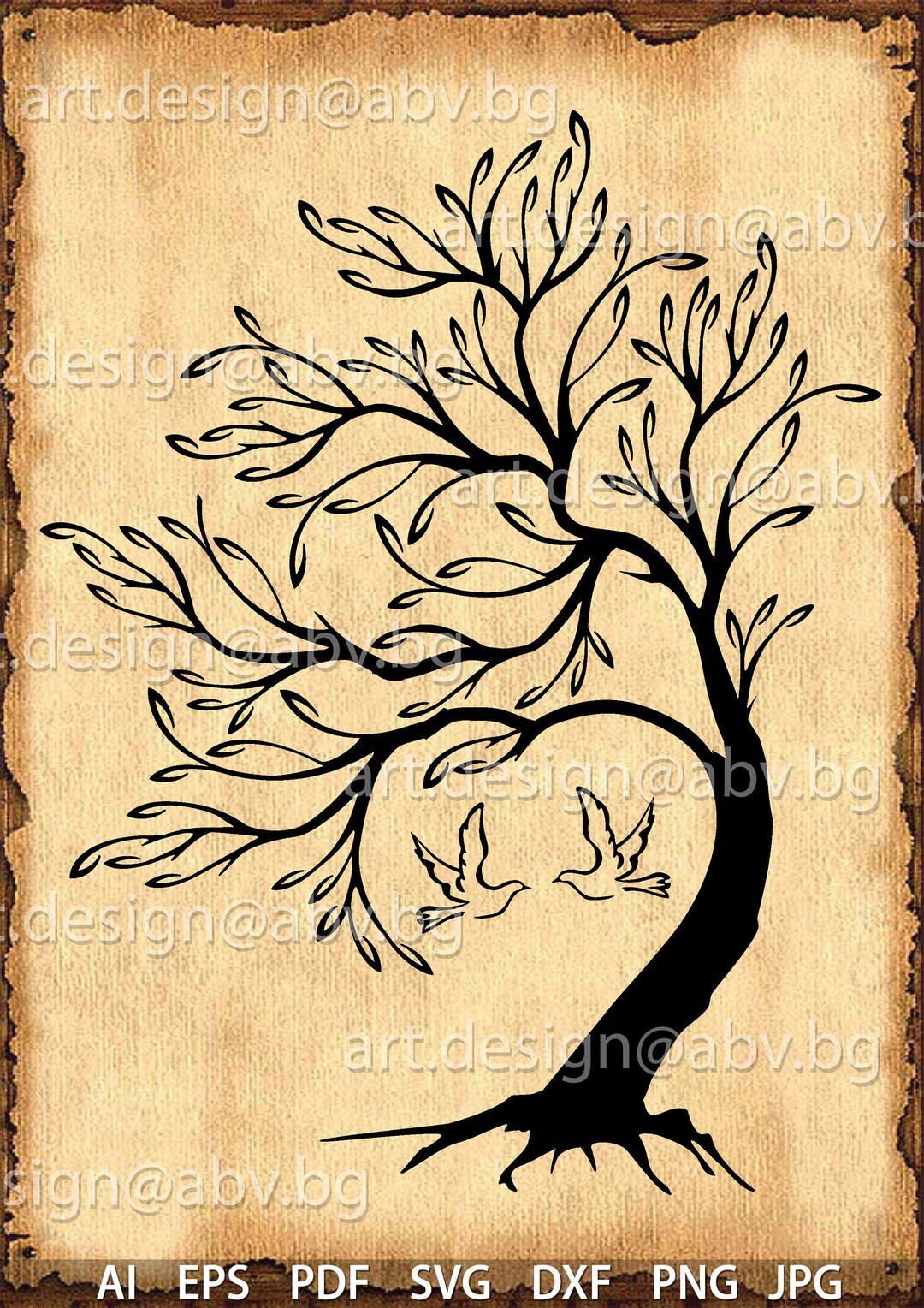 Vector WEDDING TREE, Birds, Ai, Eps, Pdf, PNG, Svg, Dxf, Jpg Image ...