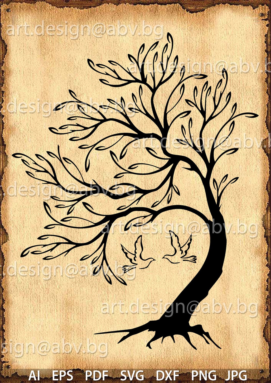 Vector WEDDING TREE Birds Ai Eps Pdf PNG Svg Dxf Jpg - Etsy