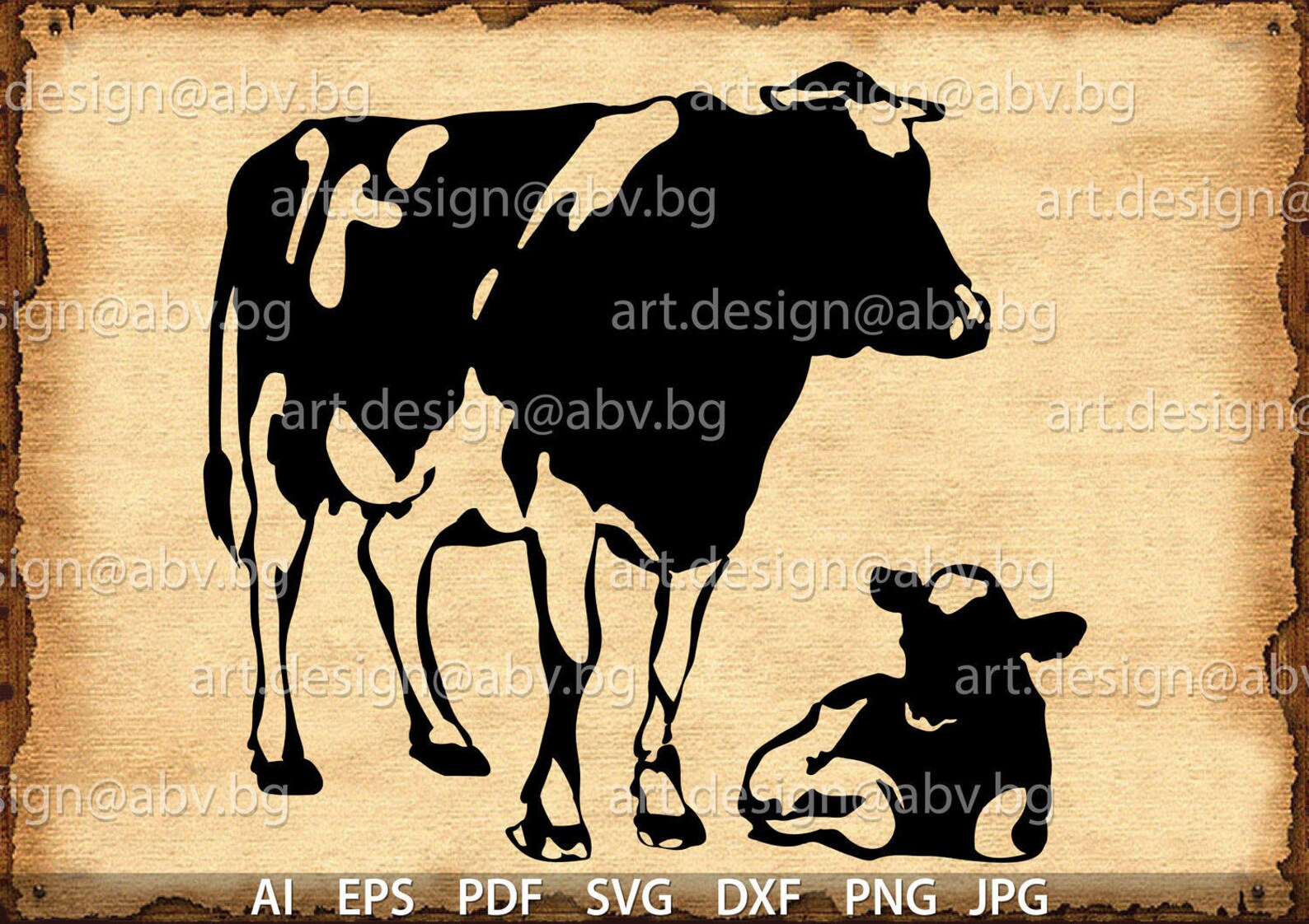 Vector COW With Calf AI Eps Pdf Png Svg Dxf Jpg Digital | Etsy