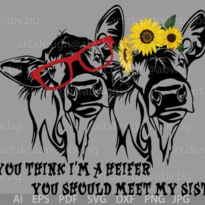 Vector 2 HEIFERS, for PRINTING, Calf, Head, AI, Png, Eps, Pdf, Svg, Dxf ...