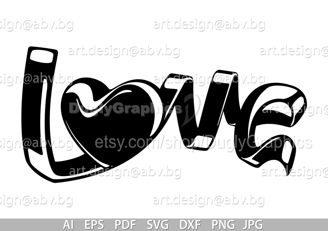 Vector LOVE TEXT Heart AI Eps Png Pdf Svg Dxf Png Jpg - Etsy