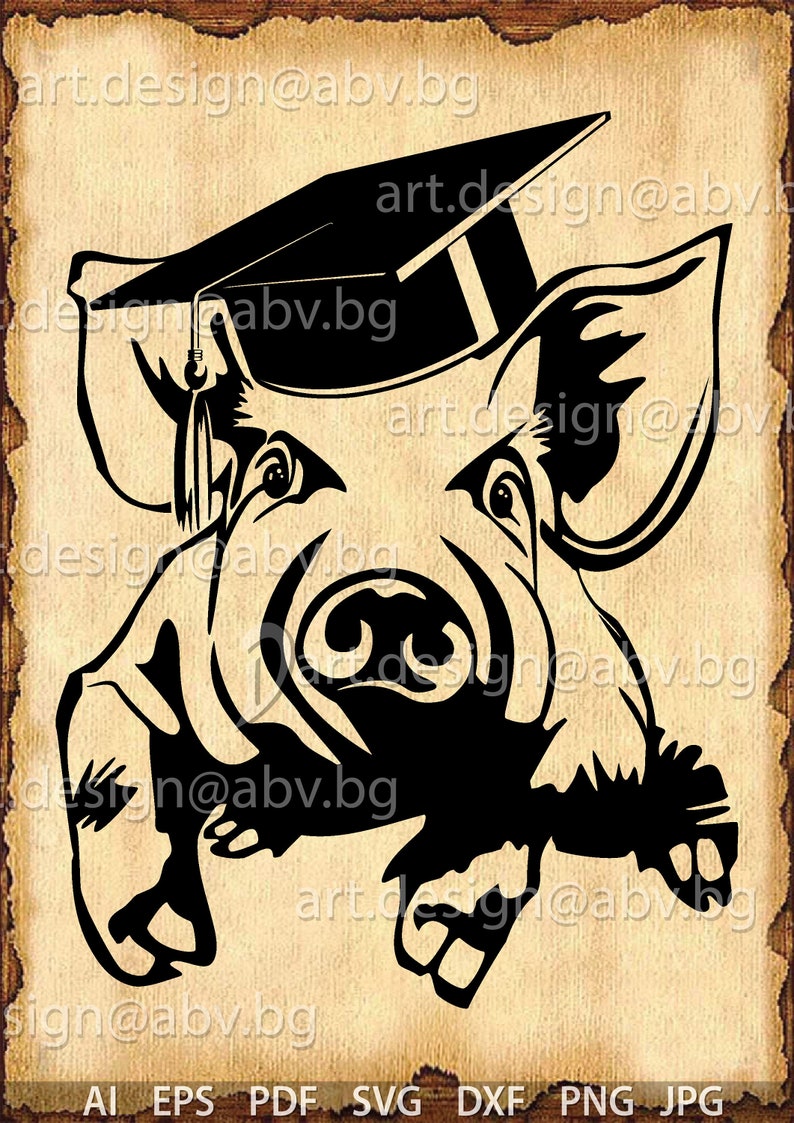 Vector PIG With GRADUATION HAT, Ai, Pmg, Eps, Pdf, Svg, Dxf, Jpg ...