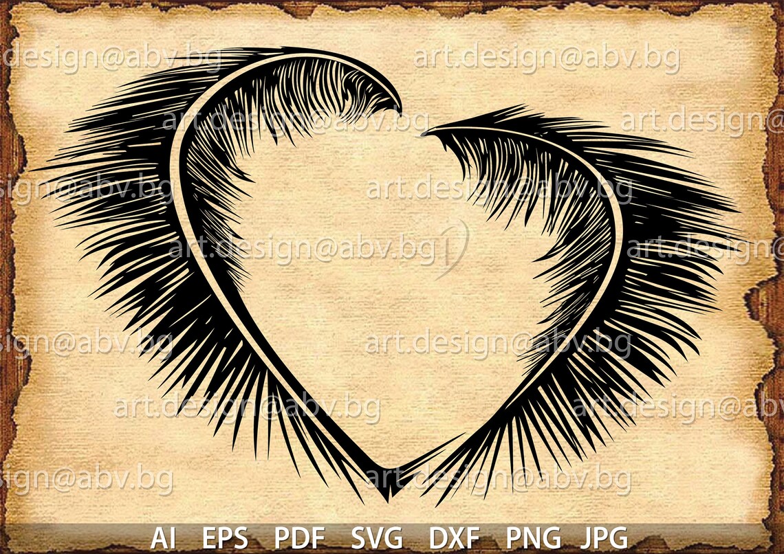 Vector FEATHER HEART AI Eps Pdf Svg Png Dxf Jpg | Etsy