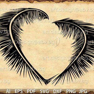 Vector FEATHER HEART, AI, Eps, Pdf, Svg, Png, Dxf, Jpg Download Files ...