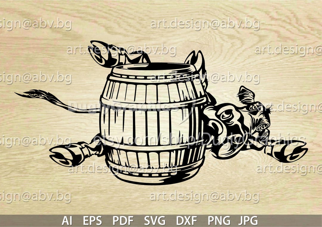 Drunken Cow With Wine Barrel Vector Art (digital Download) - Etsy