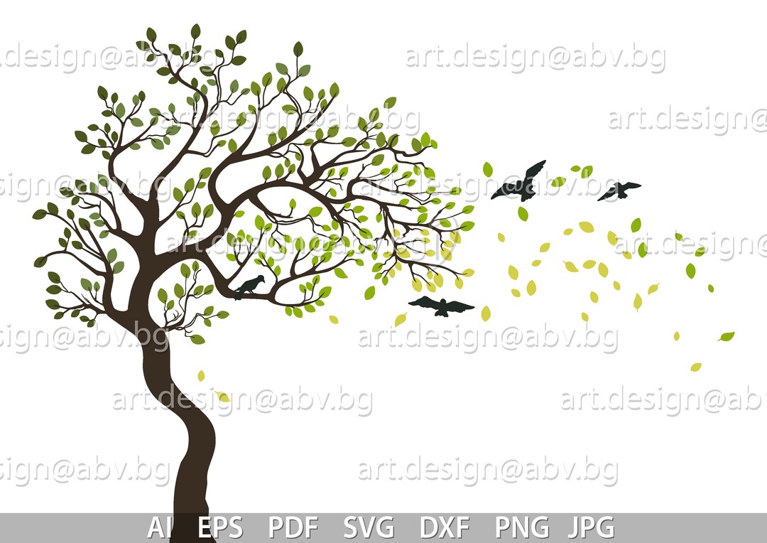 Vector AUTUMN TREE and Birds, Colored, AI, Png, Eps, Pdf, Svg, Dxf, Jpg ...