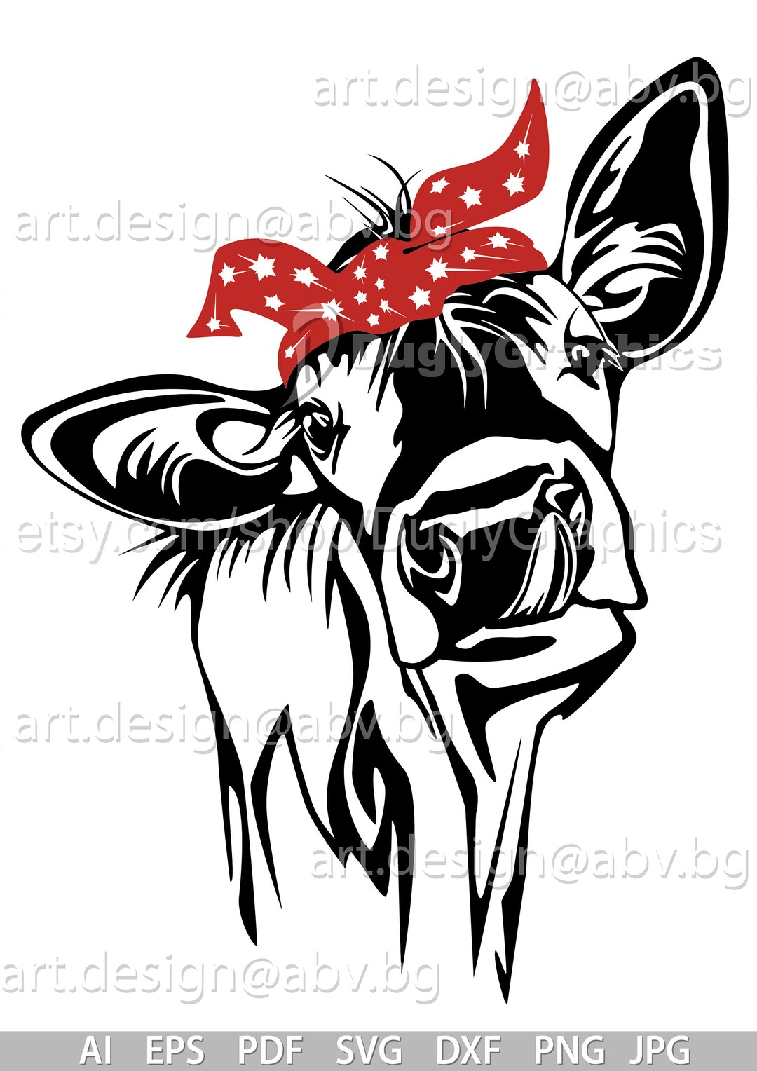 Vector COW With Bandana, 3 Colors, Calf, Head, AI, PNG, Eps, Pdf, Svg ...
