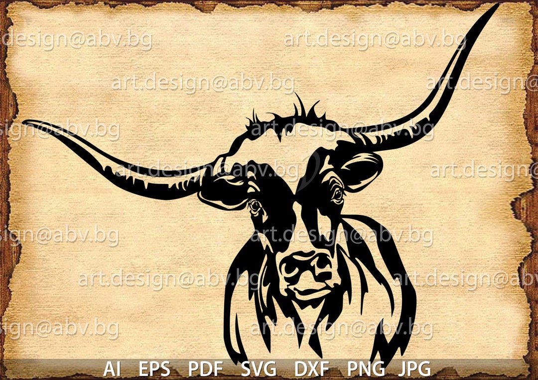 Vector COW LONGHORN, Heifer, Calf, Head, AI, Png, Eps, Pdf, Svg, Dxf ...