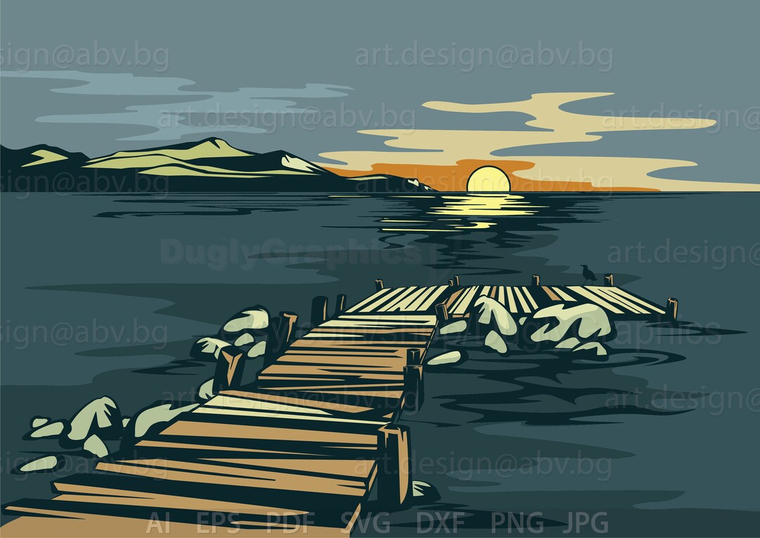Wooden Quay Sunset Vector Art (digital Download) - Etsy
