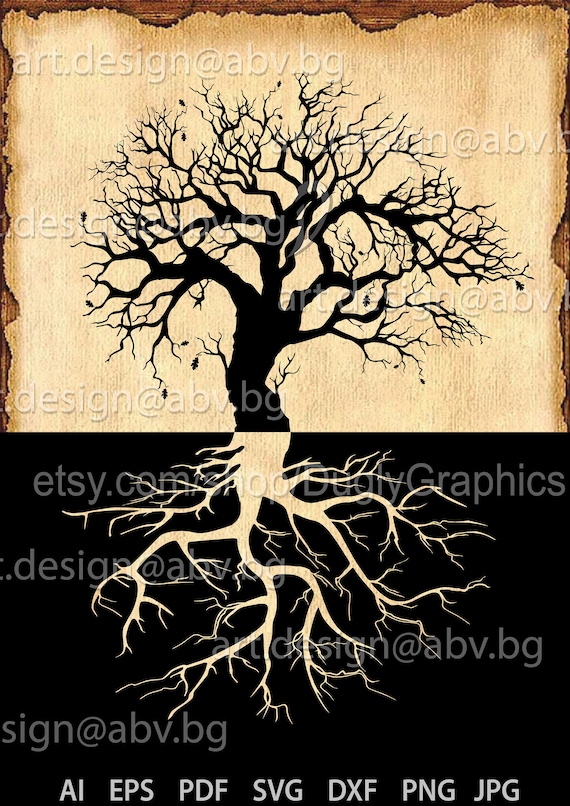 Oak Tree Silhouette With Roots