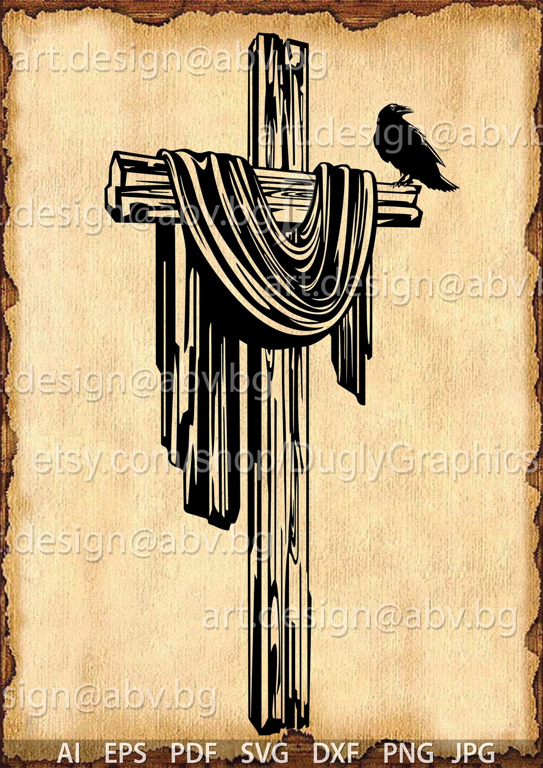 Vector WOODEN CROSS and Raven Crow Svg Dxf AI Png Pdf Eps Jpg Download ...