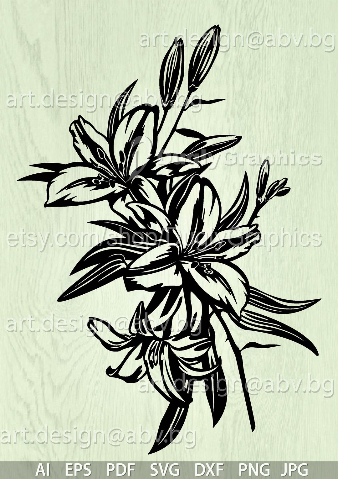 Vector STARGAZER LILY, Black, AI, Eps, Pdf, Svg, Dxf, Png, Jpg Download ...