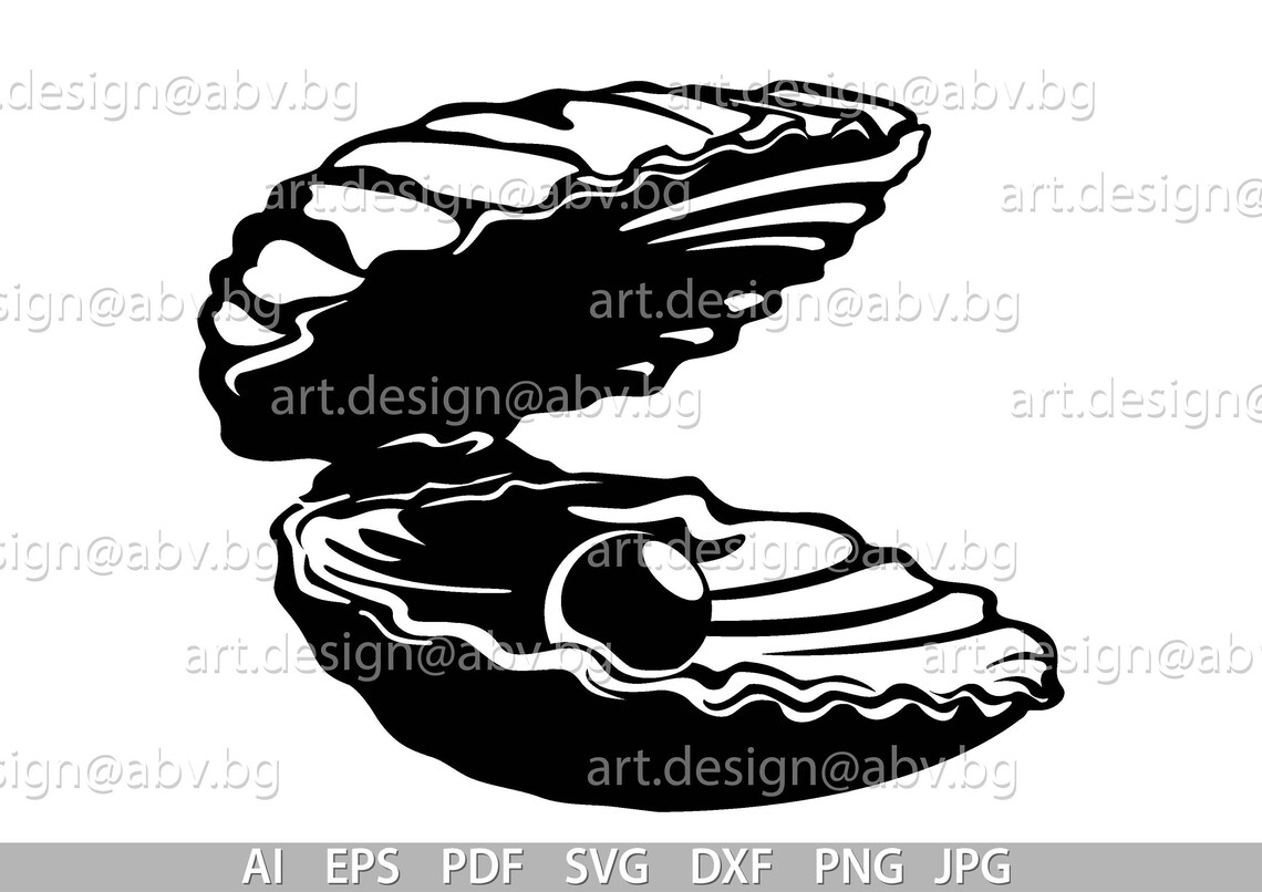 Vector SHELL With PERL Clam Bivalve AI Eps Pdf Svg Dxf | Etsy
