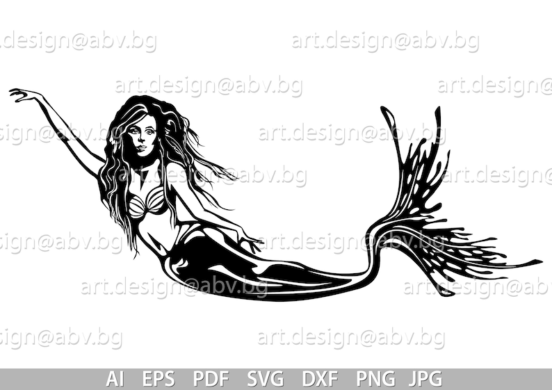 Vector Mermaid Nymph Ai Eps Pdf Svg Dxf Png Image Etsy