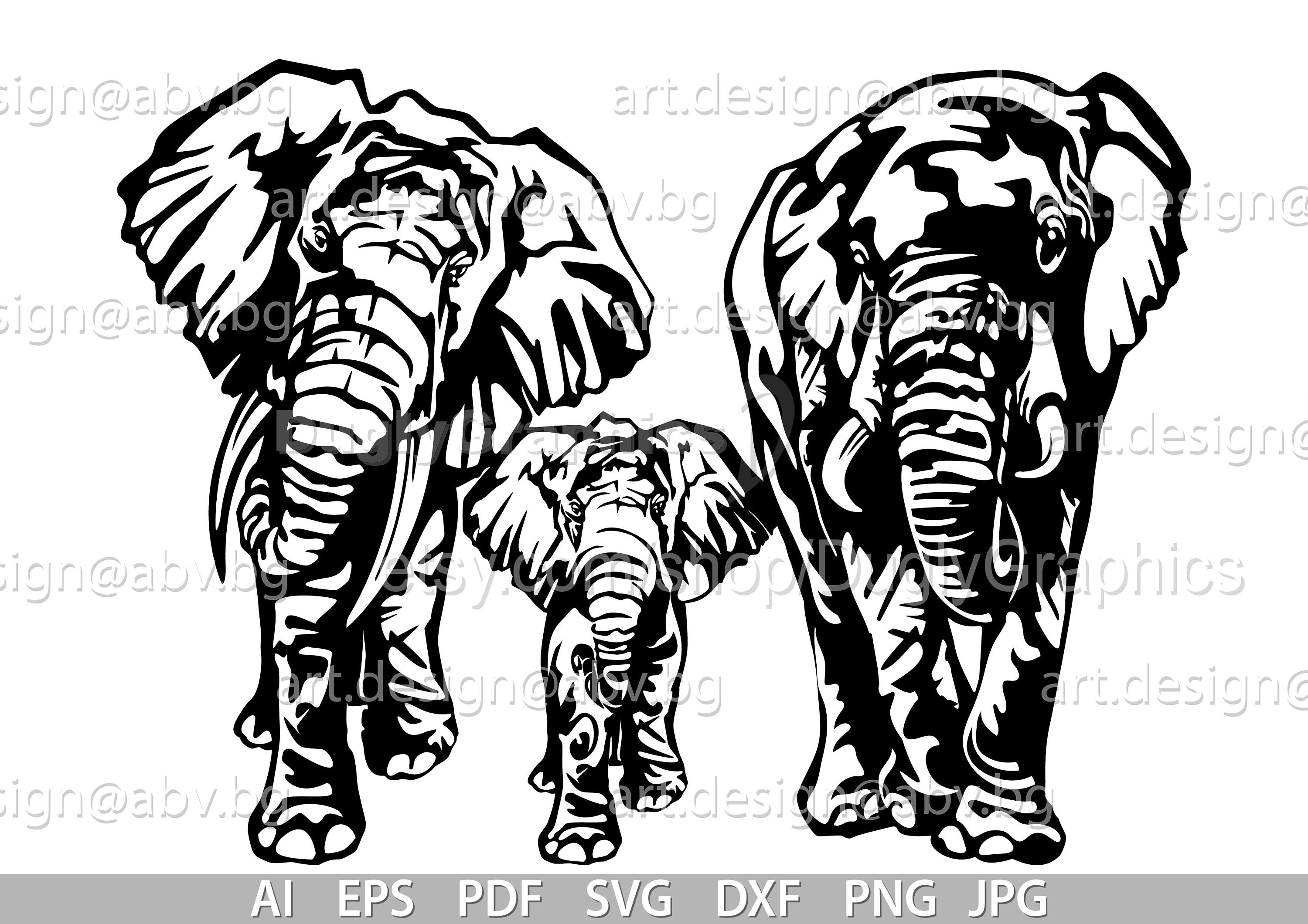 Vector ELEPHANT FAMILY AI Eps Pdf Svg Dxf Png Jpg Download Graphical ...