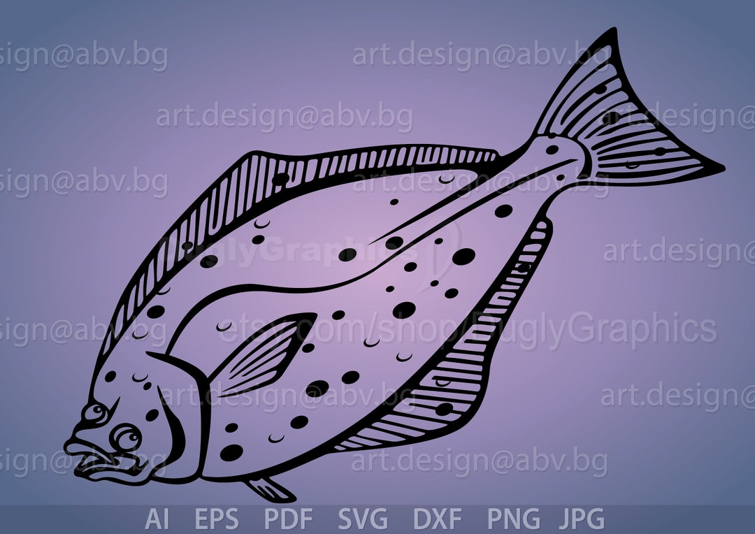 Vector HALIBUT Fish, AI, Eps, Pdf, Png, Svg, Dxf, Jpg Image Graphic ...