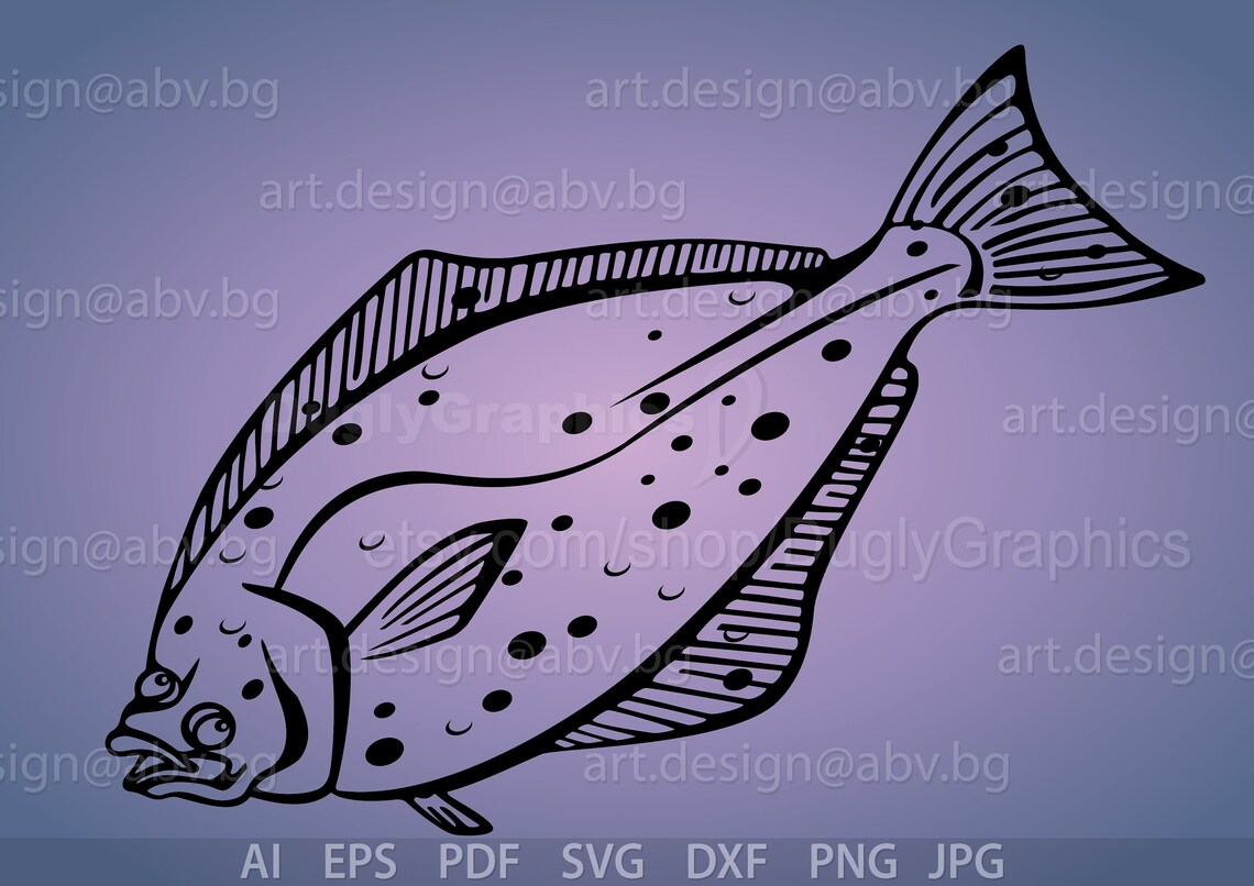 Vector HALIBUT Fish AI Eps Pdf Png Svg Dxf Jpg Image - Etsy Canada