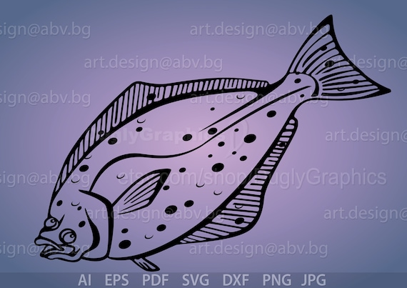 Vector HALIBUT Fish AI Eps Pdf Png Svg Dxf Jpg Image - Etsy