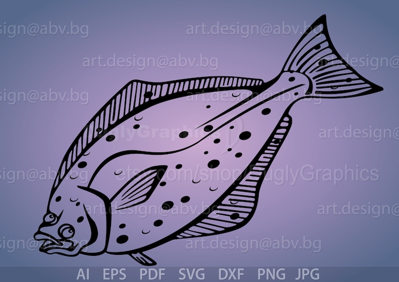 Vector HALIBUT Fish AI Eps Pdf Png Svg Dxf Jpg Image - Etsy