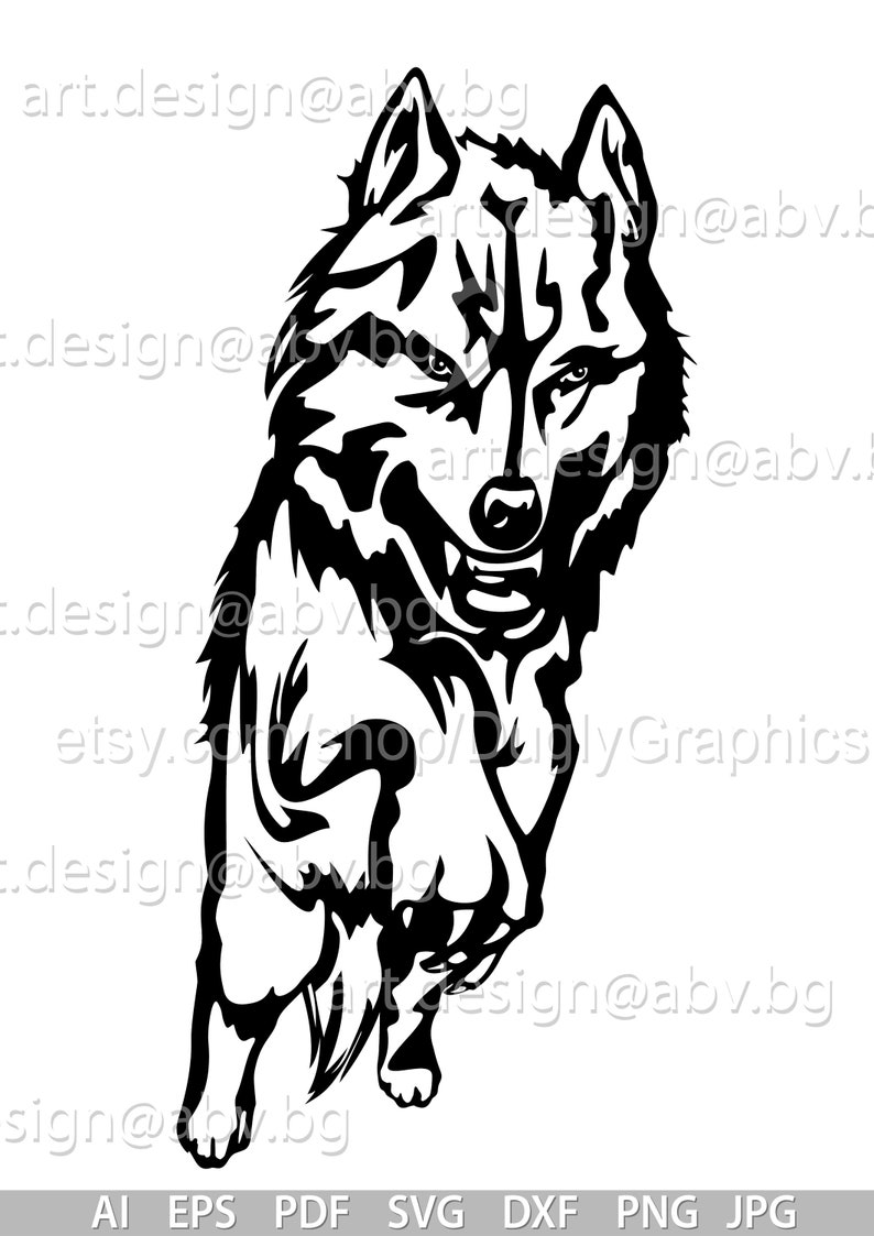 Vector WOLF JUMPING Ai PNG Eps Pdf Svg Dxf Jpg Running | Etsy