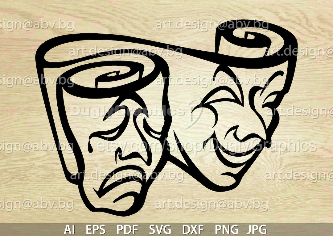 Vector THEATER MASKS Art AI Eps Pdf Svg Dxf Png Jpg Download Files ...