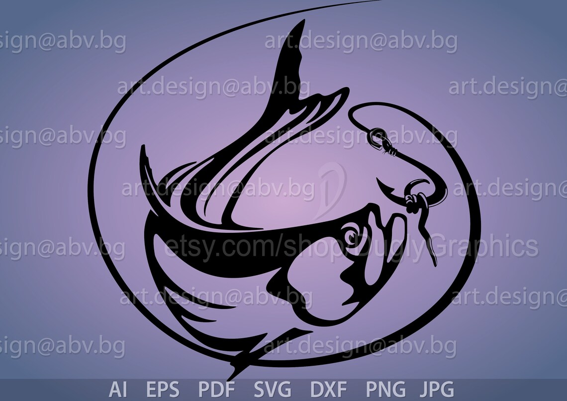 Vector FISH With Hook Jump SVG Ai Eps Pdf PNG Dxf Jpg Stylized - Etsy