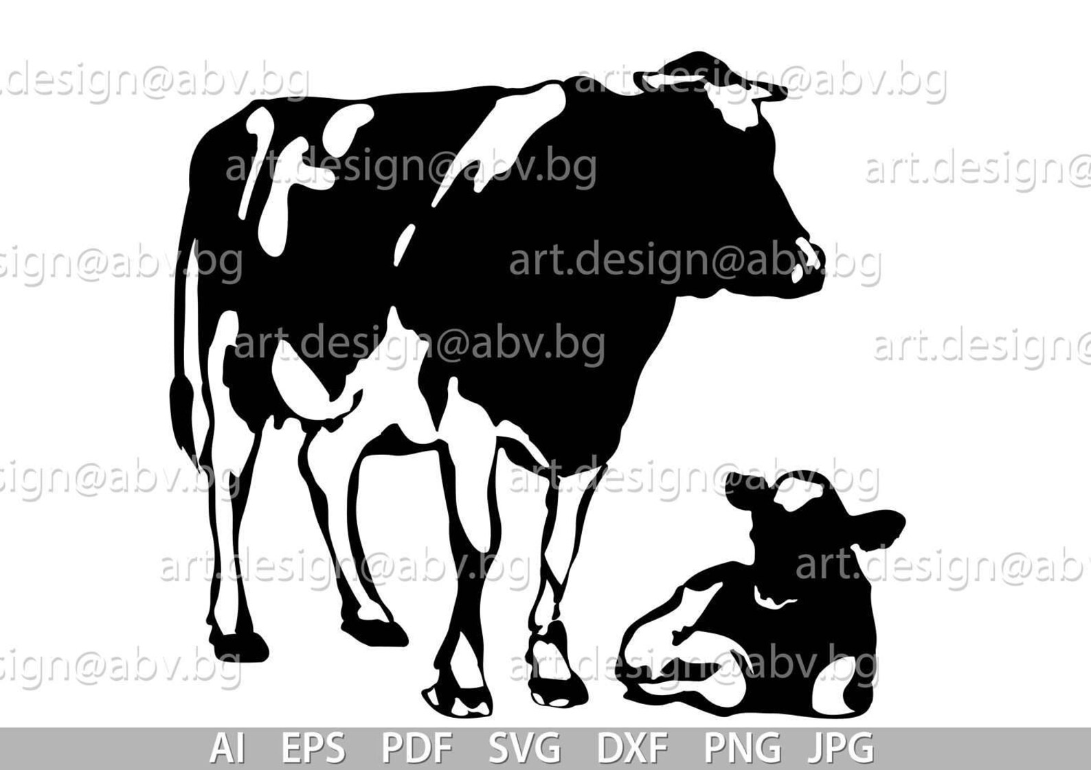 Vector COW With Calf AI Eps Pdf Png Svg Dxf Jpg Digital | Etsy