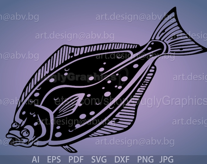 Vector HALIBUT Fish AI Eps Pdf Png Svg Dxf Jpg Image - Etsy