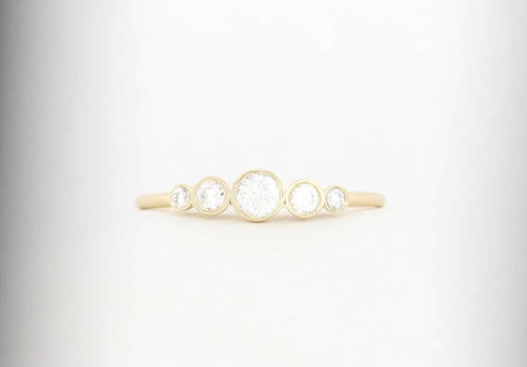 Five Stone Round Brilliant Cut Diamond Engagement Ring Thin 5 - Etsy