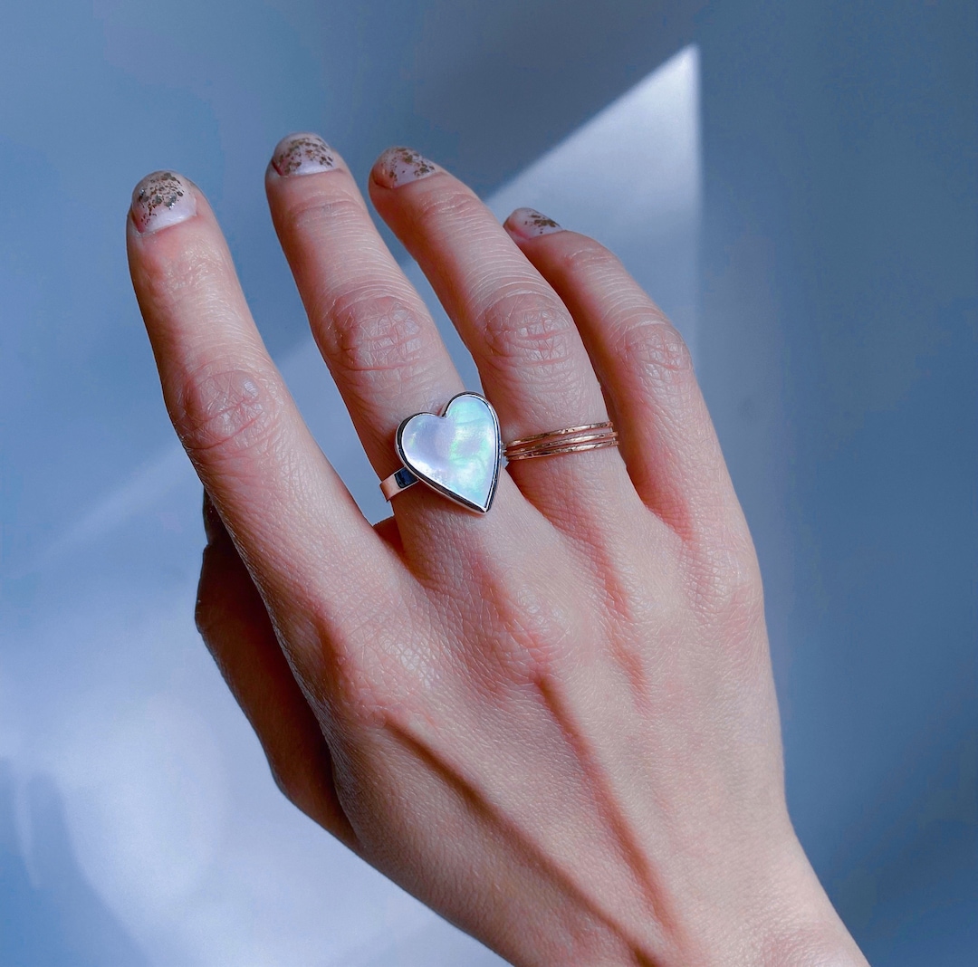 Heart Shaped Ring - Heart Shaped Gemstone Ring - Mother of Pearl Ring ...
