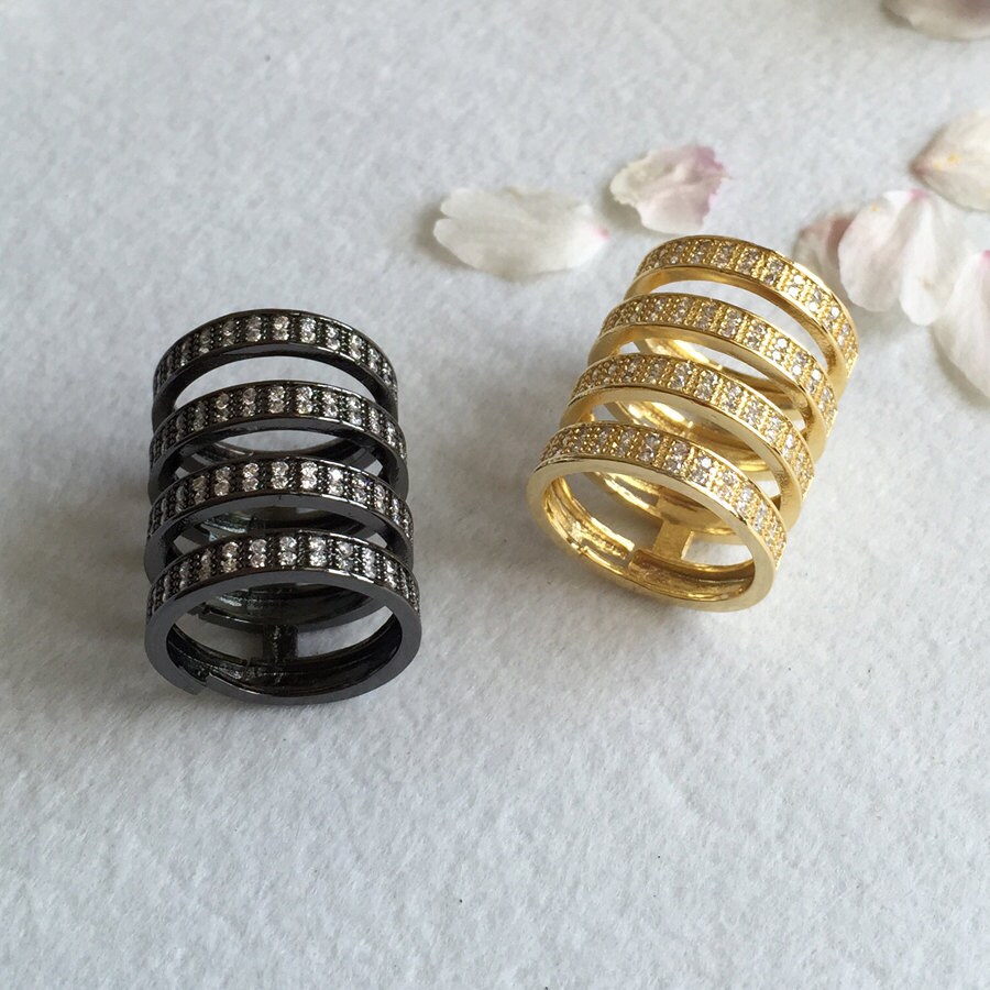 Impressive CZ Half Finger Ring-four Lined Half Finger Ring-4 Row Ring ...