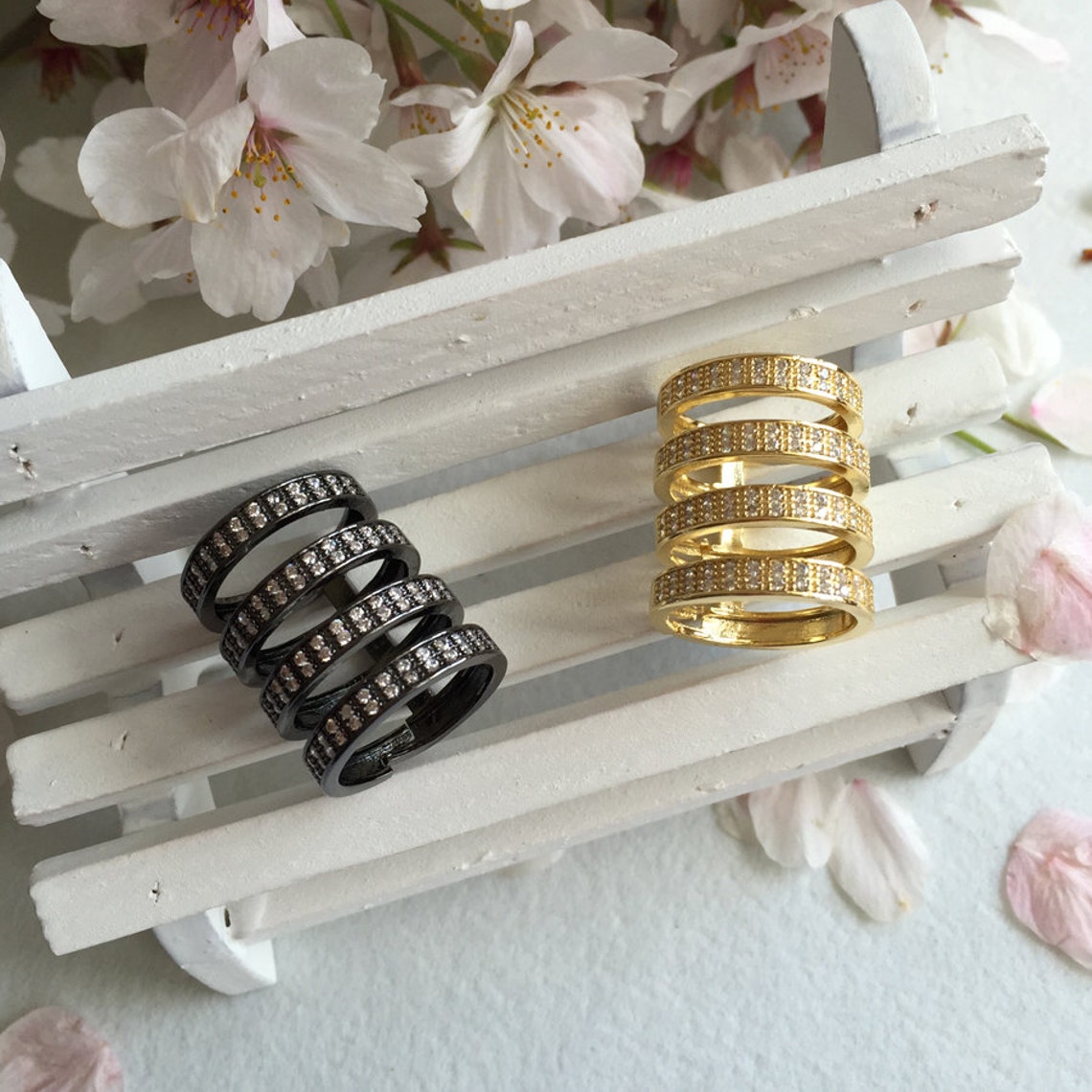 Impressive CZ Half Finger Ring-four Lined Half Finger Ring-4 Row Ring ...