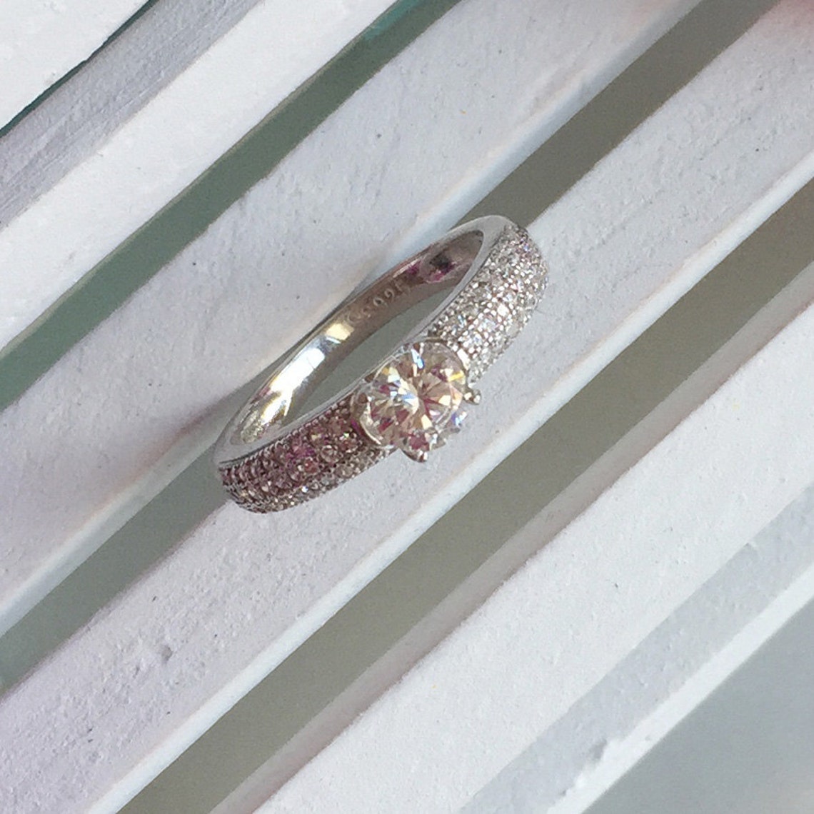Pave Cz Engagement Ring-classic Engagement Ring-pave Cz Sterling Silver ...