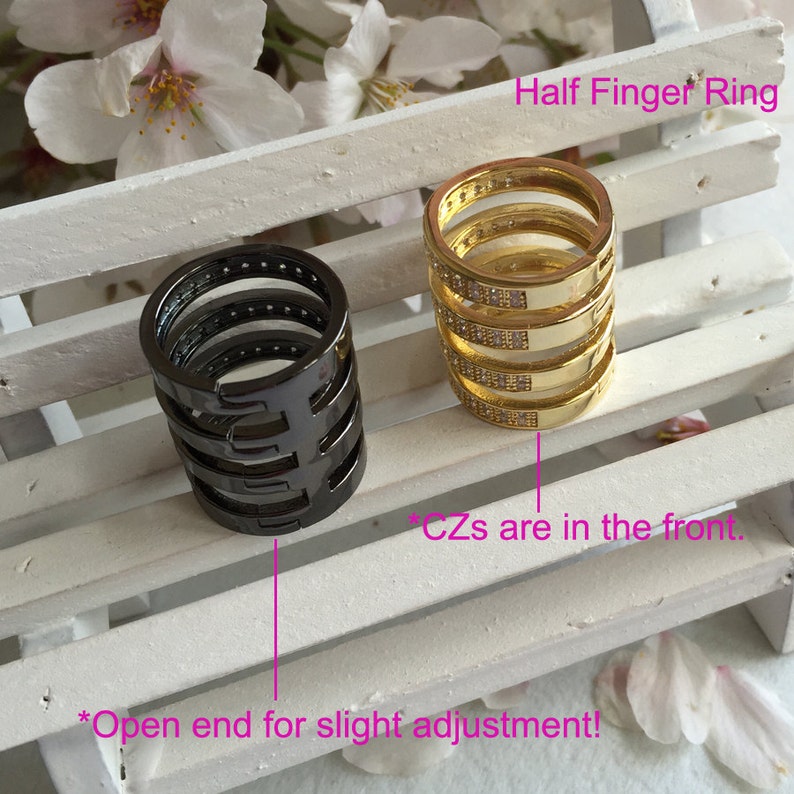 Impressive CZ Half Finger Ring-four Lined Half Finger Ring-4 Row Ring ...