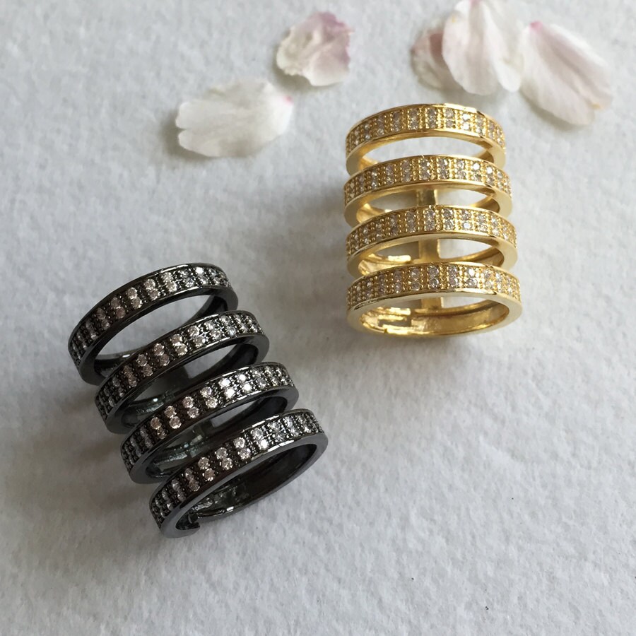 Impressive CZ Half Finger Ring-four Lined Half Finger Ring-4 Row Ring ...