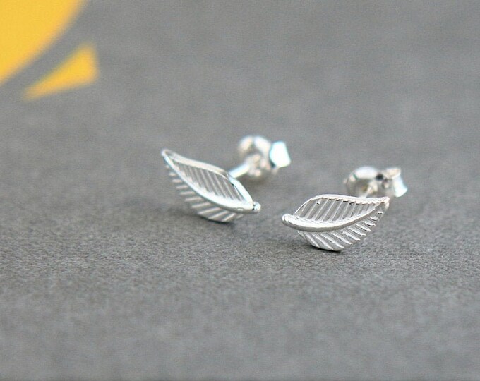 Sterling Silver Leaf Studs, Little Leaf Studs, Plant Earrings, Delicate ...