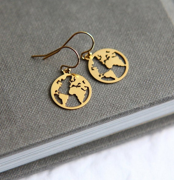 Minimalist Earrings Gold World Map Earrings Globe Earrings | Etsy